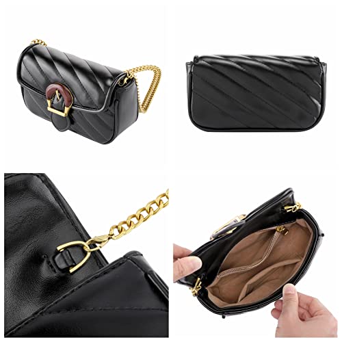 Ayliss Mini Women Crossbody Handbag Purse Shoulder Handbag Evening Clutch Cellphone Wallet PU Leather Chain Bag (Black, Mini)