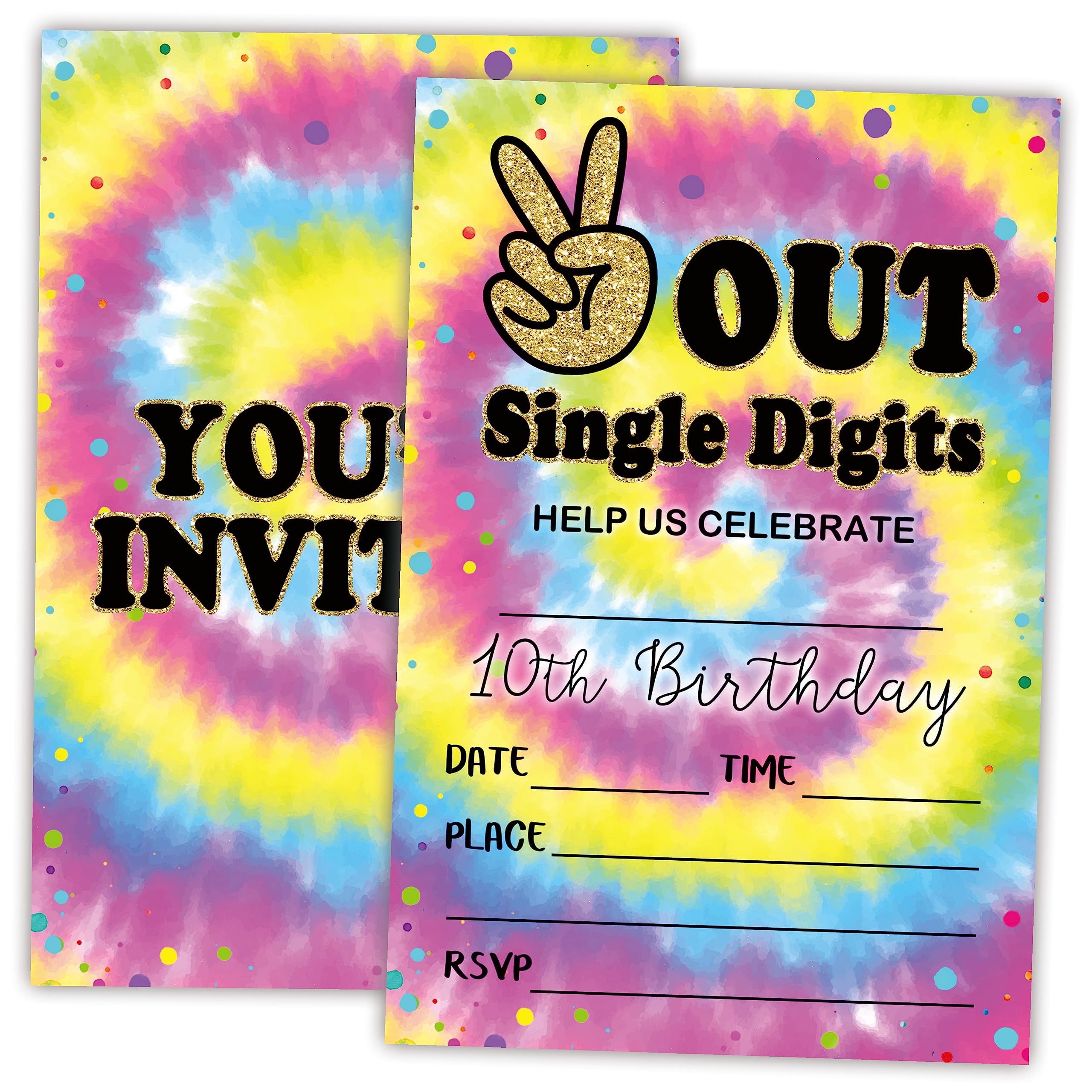 AWSICE Birthday Invitations, Tie Dye Double-Sided Fill-In Invite Cards For Birthday Party, 20 Invitations With Envelopes, Decorations,Party Favor And Supply-A48