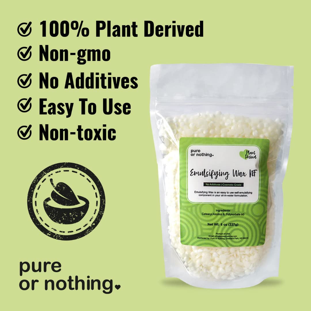 Pure or Nothing | Non-GMO Emulsifying Wax NF Pastilles - 8 oz. | Product of USA | 100% Natural Plant Derived | For Lotion, Cream Making & Cosmetic Formulation | Cosmetic Grade