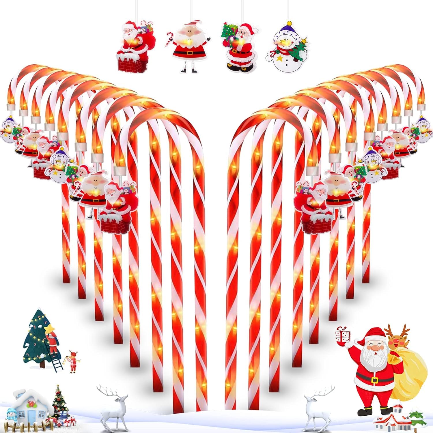 Christmas Candy Cane Lights,20 Inch Candy Cane Outdoor Christmas Decorations Outdoor Pathway Waterproof Led Light for Walkway, Yard, Home, Holiday Party Decoration (16Pack)