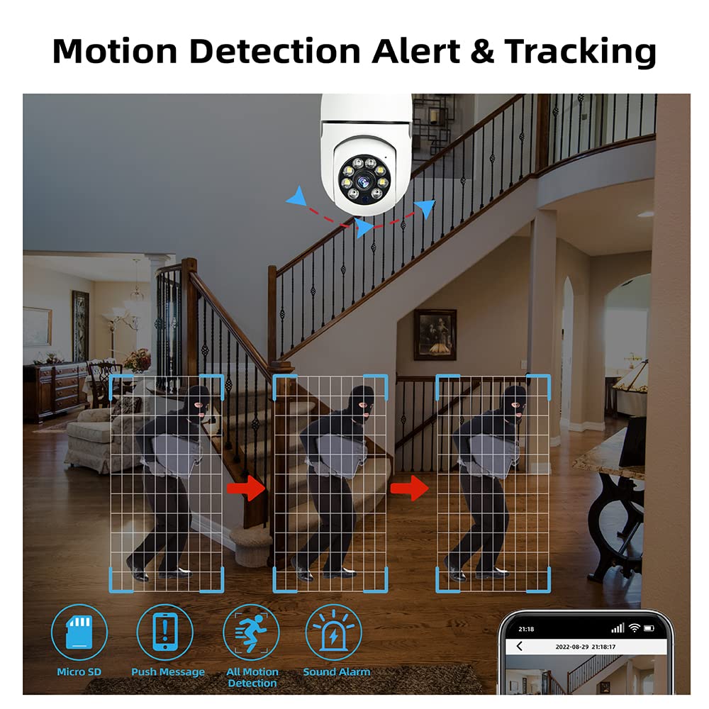 Aprilmin Light Bulb Security Camera,5G 2.4GHz WiFi PTZ Indoor Cameras 360° View,Motion Detection Alert, Color Night Vision, Two-Way Voice