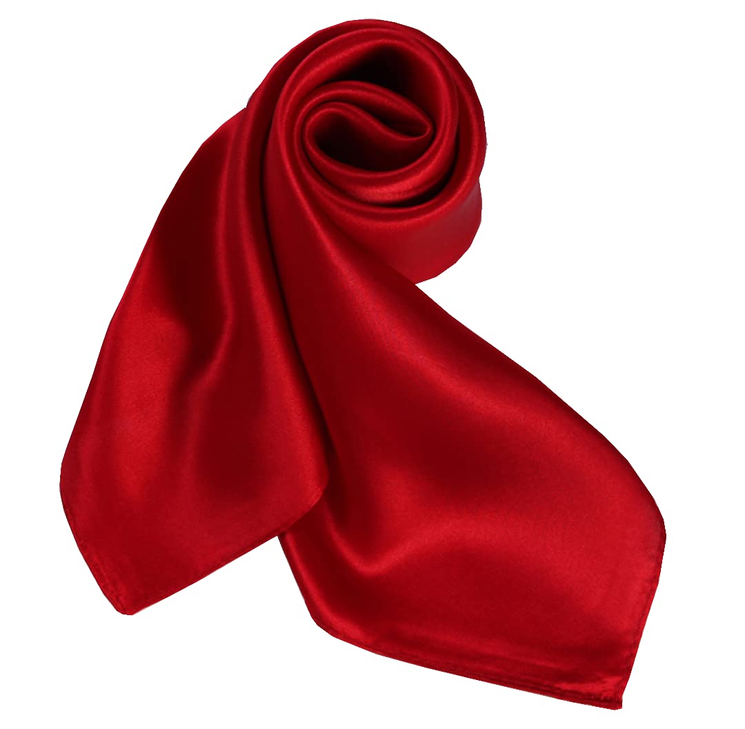 ANDANTINO 100% Pure Mulberry Silk Square Scarf for Hair-27''x27''- Women Men Natural Silk Neckerchief Digital Printed Headscarf (Red-Solid Color)