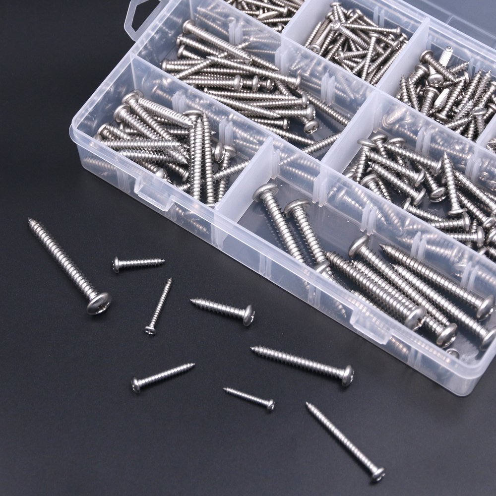 Hilitchi 275-Piece Stainless Steel Phillips Round Pan Head Self Tapping Screw Assortment Kit (Round Pan Head)