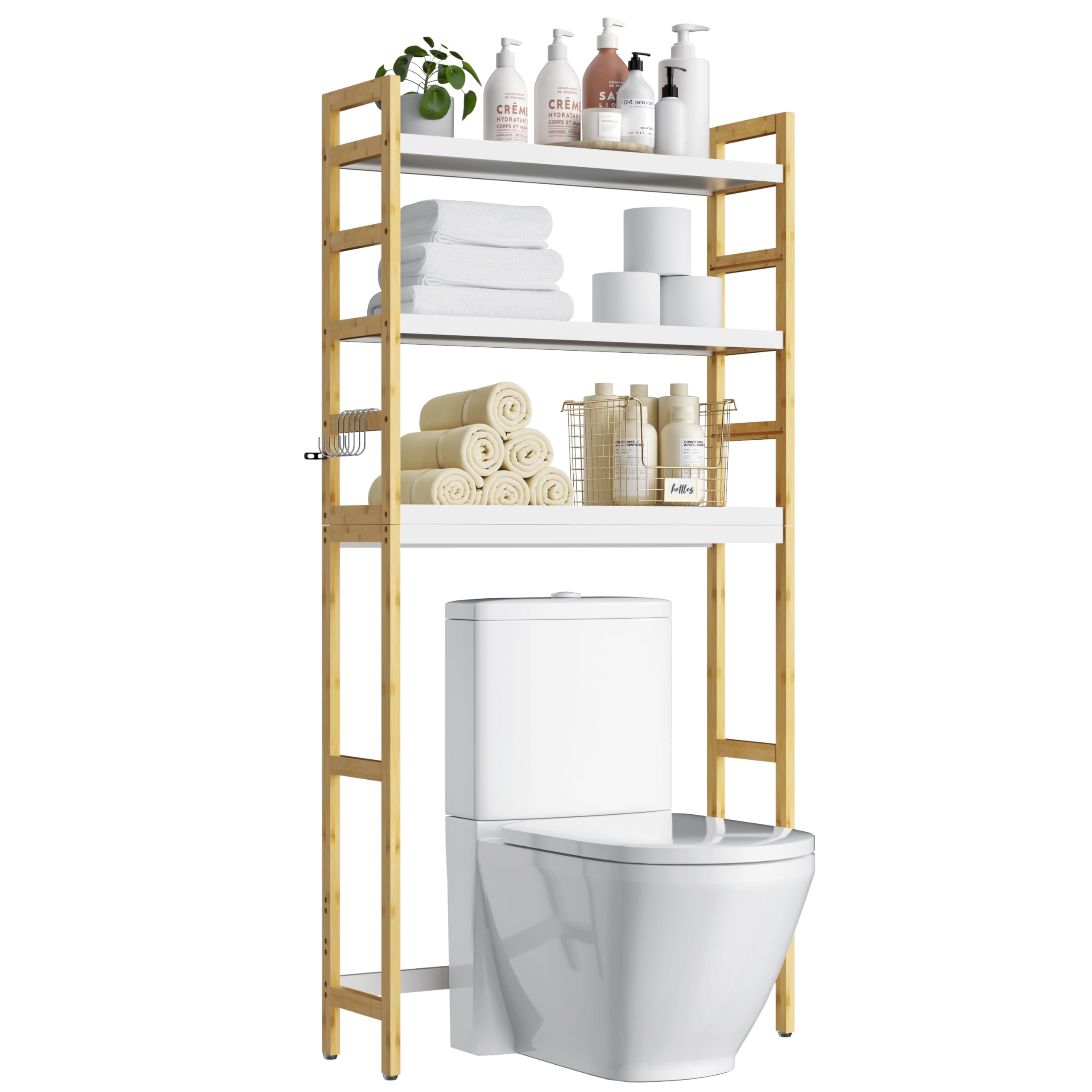 Axeman Over The Toilet Storage, 3-Tier Freestanding Storage Rack Bathroom Organizer Space Saver Above Toilet Stand W/Adjustable Shelves, Fit Most Toilets, Easy Assembly, White