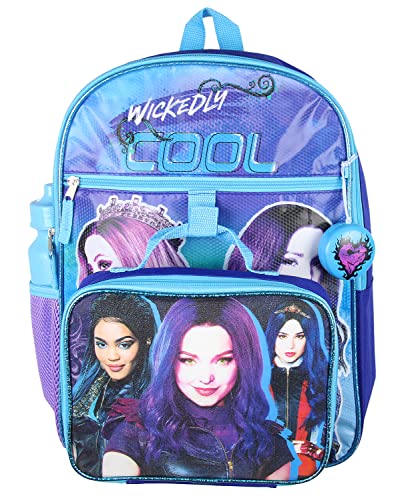 Disney Descendants Wickedly Cool 16" Backpack Lunch Tote Water Bottle Squishy Snack Tote 5 Pc Set