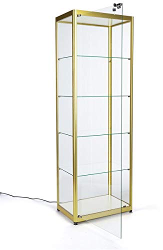 Displays2go Illuminated Tempered Glass Showcases – Gold (DCKDMT24G)