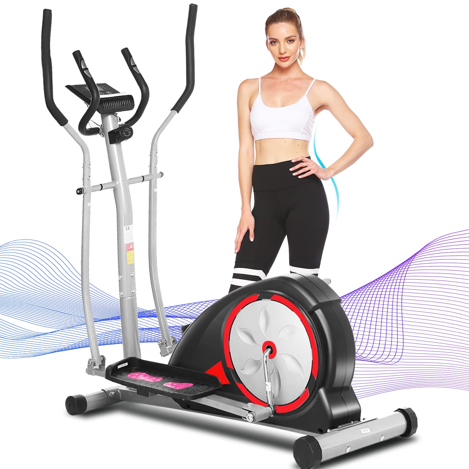 ANCHEER Elliptical Machine for Home Use, Magnetic Elliptical Training with Pulse Rate Grips and LCD Monitor, Smooth Quiet Driven for Home Gym Office Workout