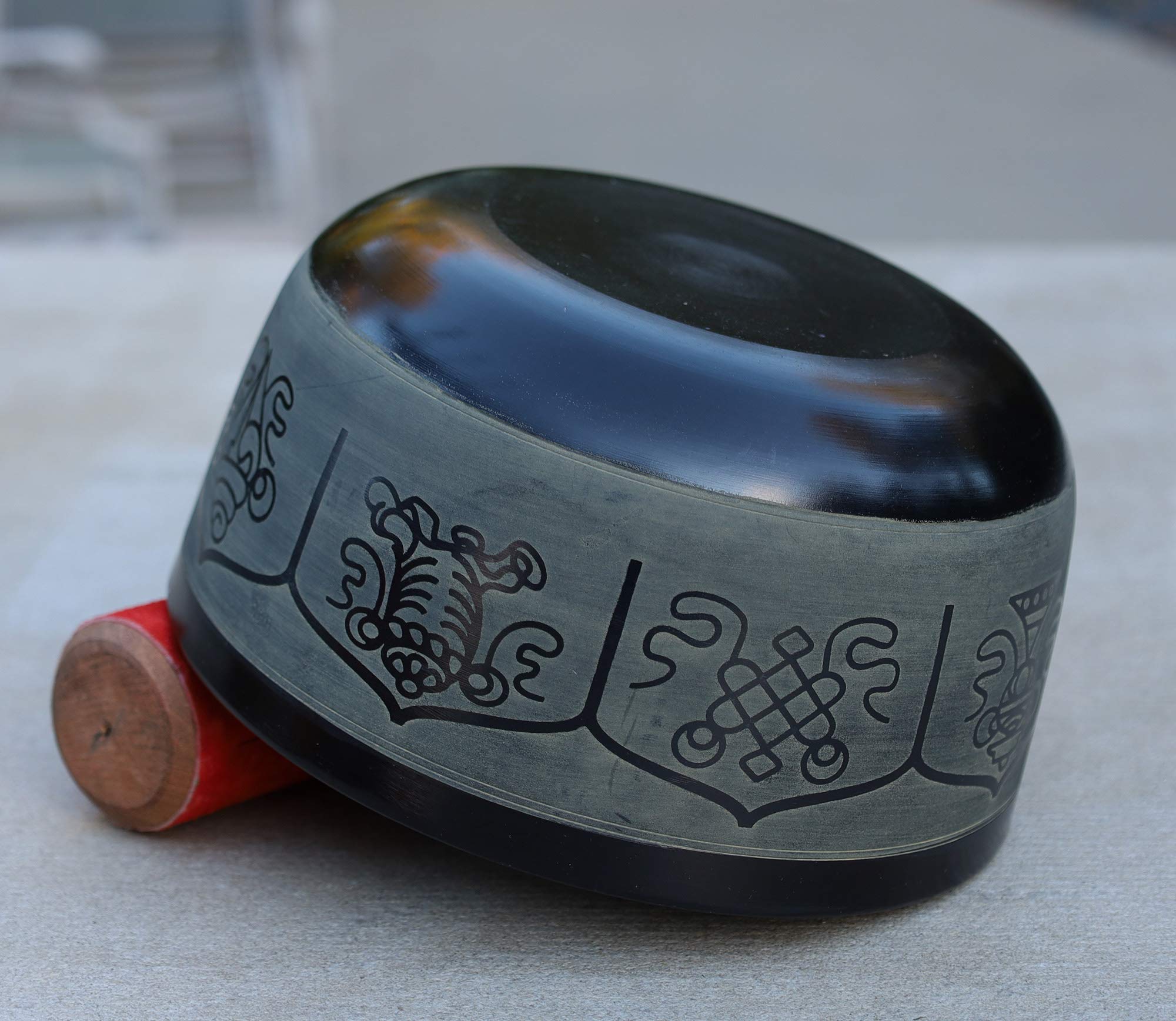 DharmaObjects Tibetan Meditation 8 Lucky Symbols Singing Bowl Mallet Mat Cushion Set (8 Inches, 8 Lucky Symbols)
