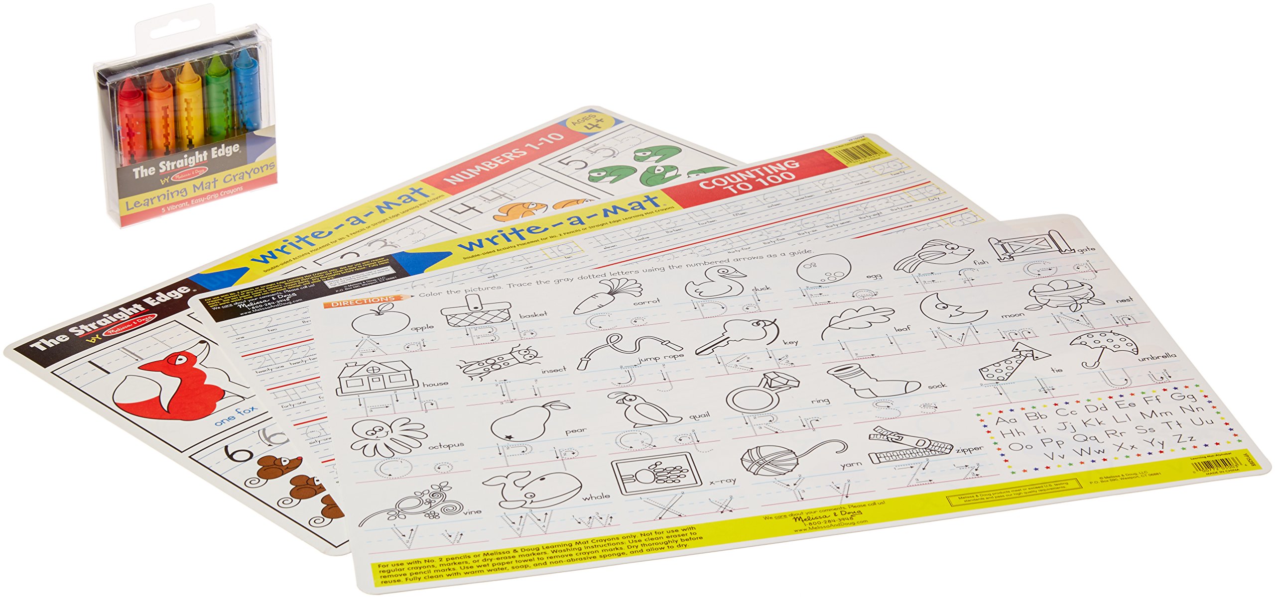 Melissa & Doug Letters & Words Write-a-Mat w/ Crayon Bundle for Ages 4 to 5+: Alphabets, Phonics & Handwriting - The Straight Edge Series