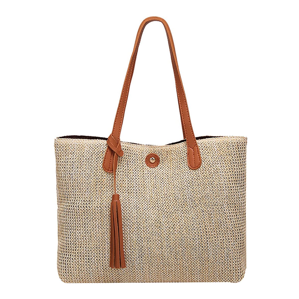 Felice Ann Women Large Tassels Straw Woven Shoulder Bag Beach Handbag Top-handbag Bag Purse Large Brown
