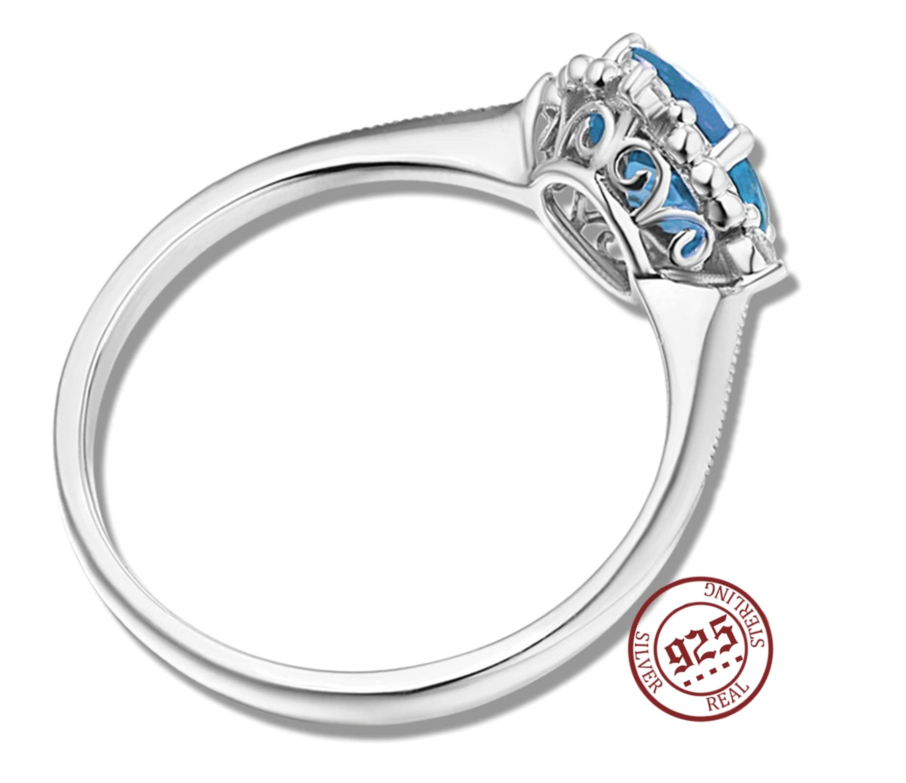 Ayoiow Rings Promise Silver 925 Light Blue Oval Zircon Band Valentine Gift Engagement Bands Ring for Her Size:8.5