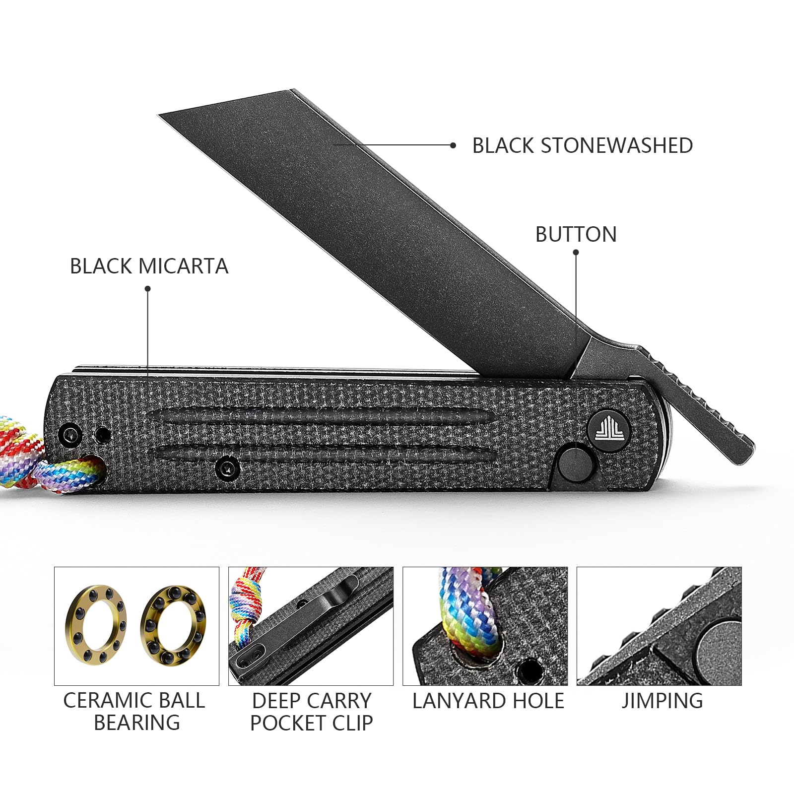 TRIVISA Camping Pocket Knife，Japanese Style Folding Hunting Knives for Men,Stone Wash 3.2in 10Cr15CoMoV Blade Green Micarta Handle EDC Box Cutter Deep Carry Clip,Hydra-04G