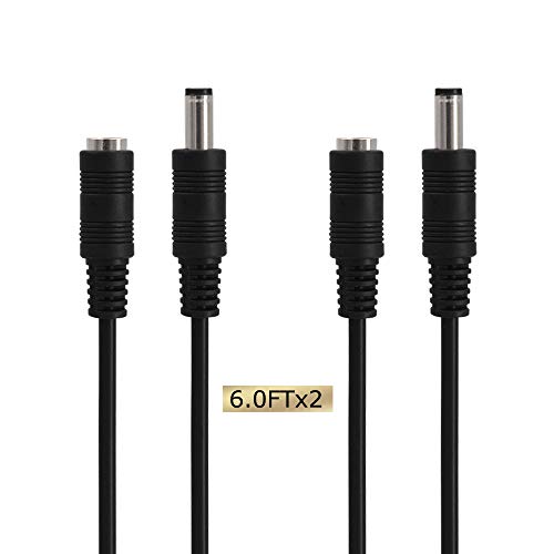 VCE 6FT 2.1mm x 5.5mm DC Power Adapter Extension Cable Male to Female dc Plug Extension Cord for 12V CCTV Wireless IP Camera, LED, Car(2-Pack)