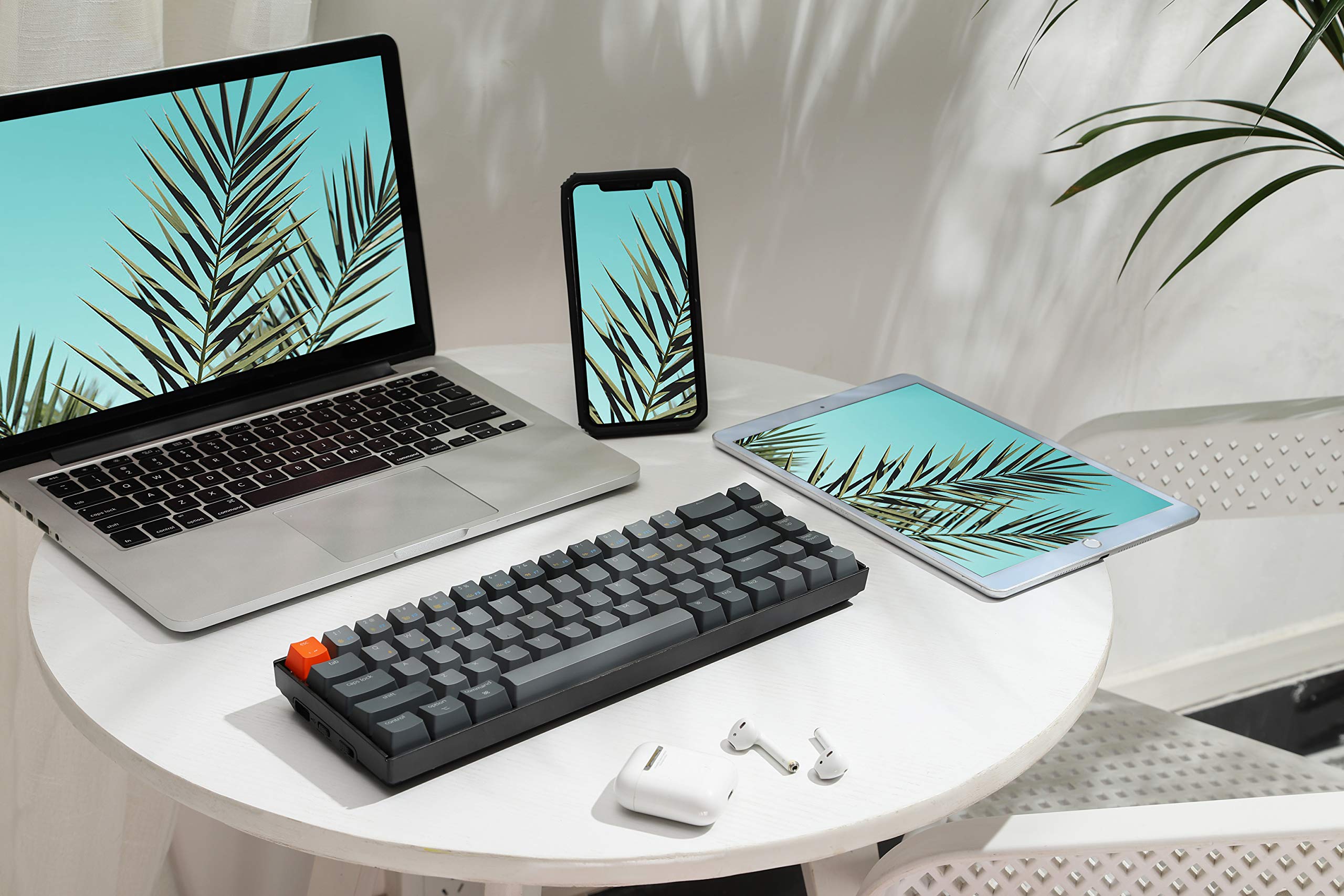 Keychron K6 68-Keys Wireless Mechanical Keyboard for Mac, 65% Compact, Bluetooth, Multitasking, Type-C Wired Gaming Keyboard for Windows Non-Backlit with Keychron Blue Switch