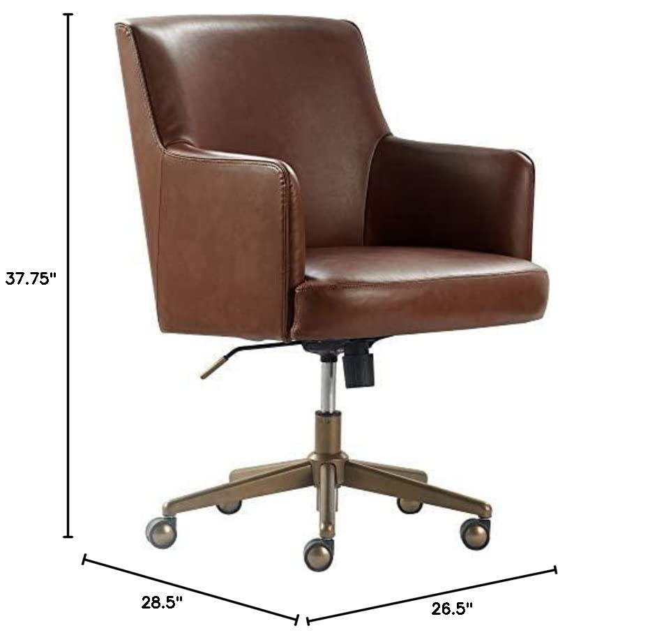 Tommy Hilfiger Belmont Home Office Chair Adjustable Height and 360 Swivel for Computer Desk, Stainless Steel Base with Smooth Rolling Casters, Bonded Leather Upholstery, Cognac Brown
