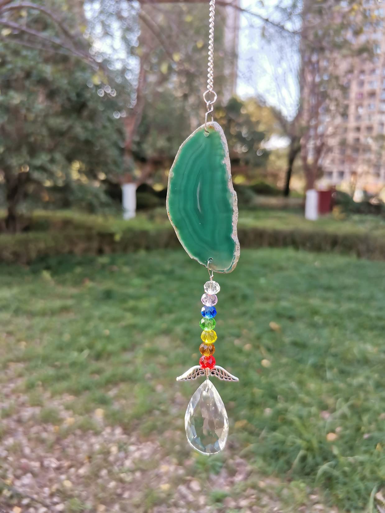 Healing Crystal Agate Car Hanging Accessories Rearview Mirror Window Garden Wall Home Decor (Green)