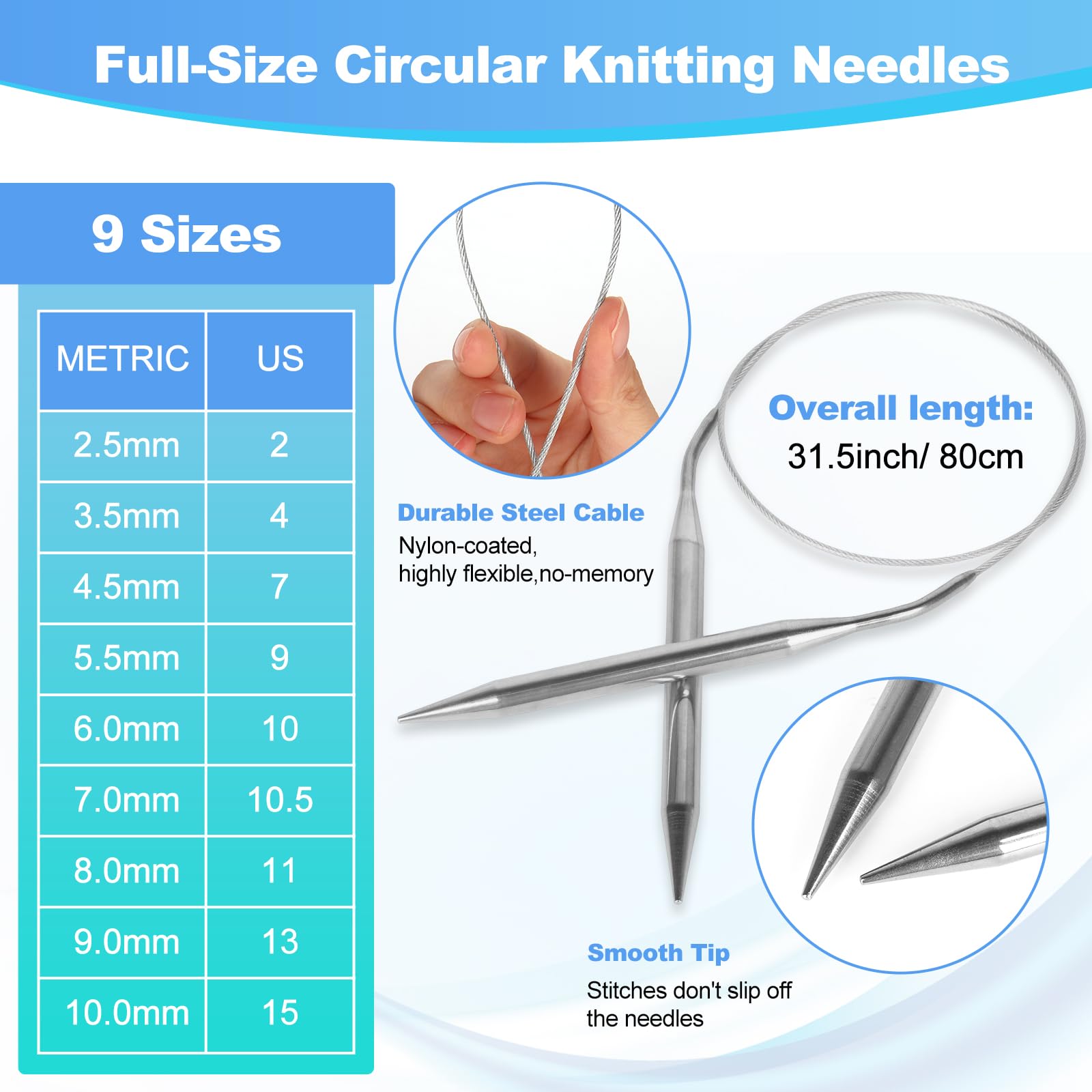 Katech Knitting Needles Set, 9 Pairs Circular Knitting Needles Set and 22 Pcs Single Pointed Knitting Needles Set with Tote Bag Knitting Accessories Knitting Supplies Knitting Needles for Beginners