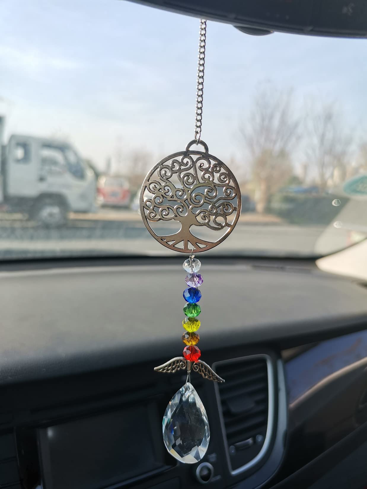Healing Crystal Car Hanging Tree of Life Accessories Rearview Mirror Window Garden Decorations Wall Home Decor Ornaments