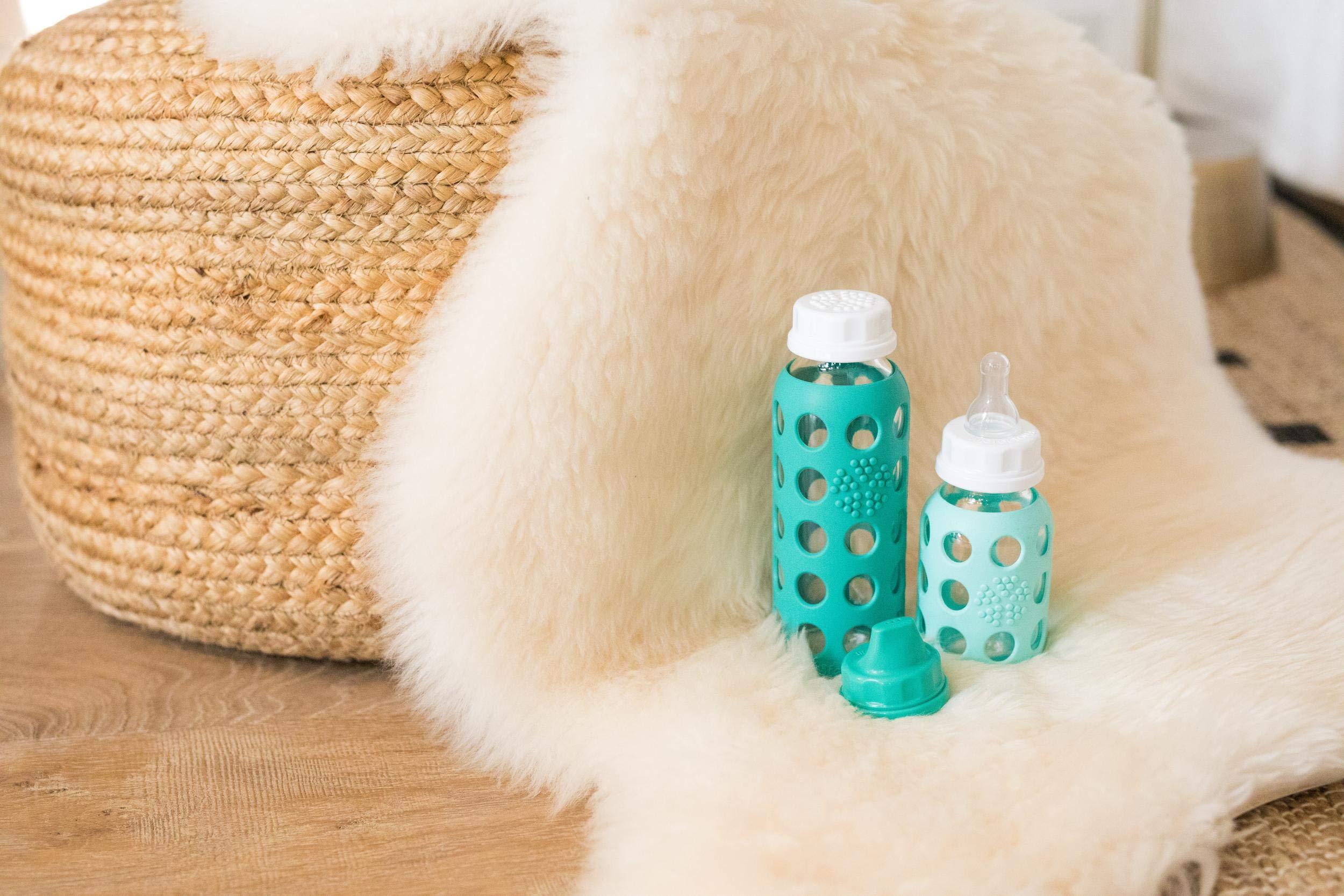 Lifefactory Baby 6 Bottle Starter Set in Mint/Lavender and in Kale/Grape Flat & Sippy Caps Stage 3 Nipples 16 Oz 12 Piece Set