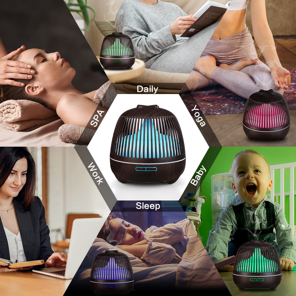 Aromatherapy Essential Oil Diffuser Humidifier: LaAria Ultrasonic Cool Mist Aroma Diffuser 550ml Electric Auto-Off Scent Air Vaporizer with 7 Color Lights for Home Office