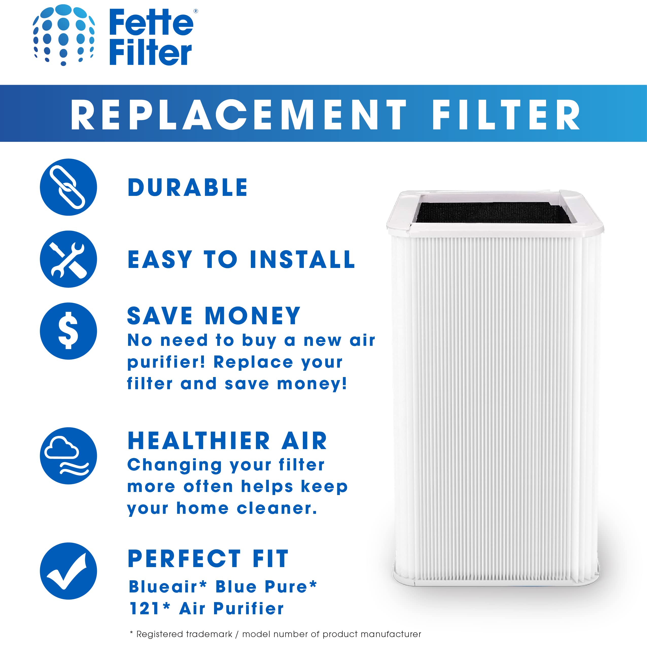 Fette Filter - 121 Replacement Filter Compatible with Blueair Blue Pure 121 Air Purifier with Particle and Activated Carbon - Pack of 1