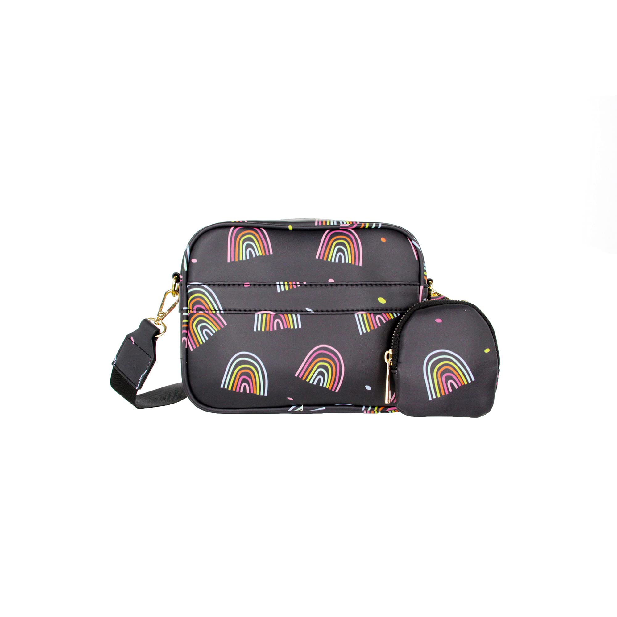 Olivia Miller Women's Rainbow Print Faux Leather Square Crossbody Handbag Purse