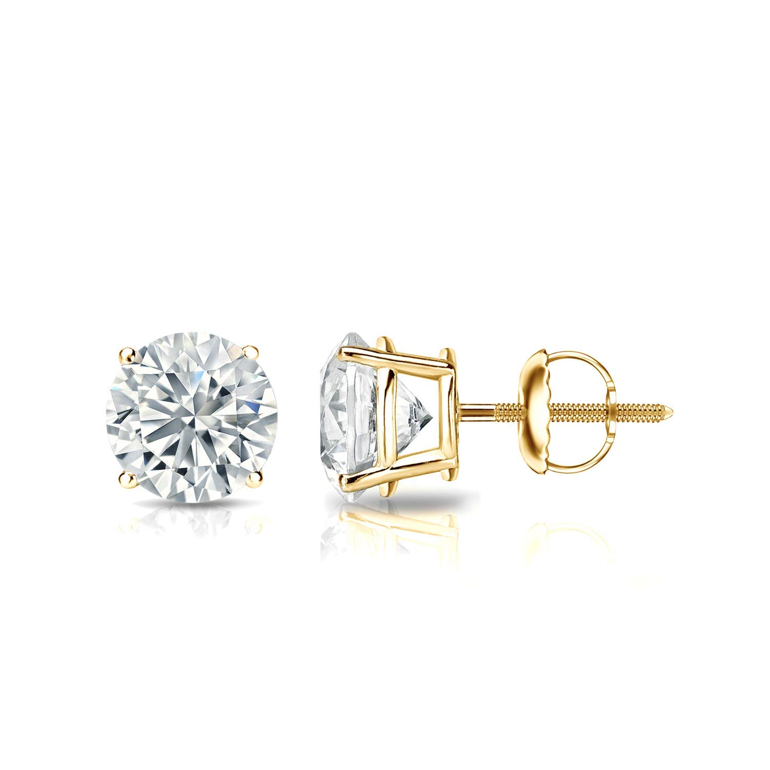 Diamond Wish - 1 Carat Lab Grown Diamond Round Stud Earrings for Women in 14k Yellow Gold (E-F, VS1-VS2, 1.00 cttw, IGI Certified) 4-Prong Setting Screw Back Studs