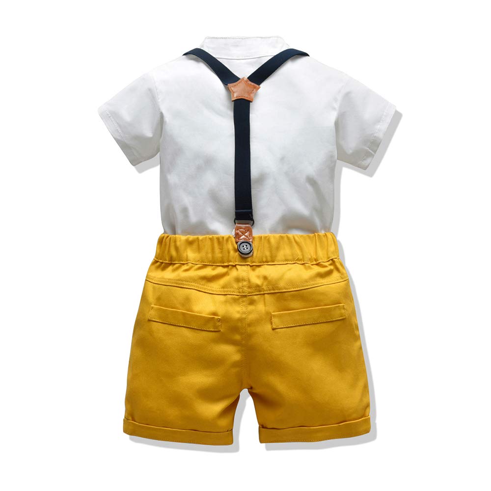 Moyikiss Studio Toddler Boys Clothes Short Sleeve Bowtie Shirt+Straps Shorts Outfits Suits Gentleman Tuxedos (Yellow, 80/12-18M)