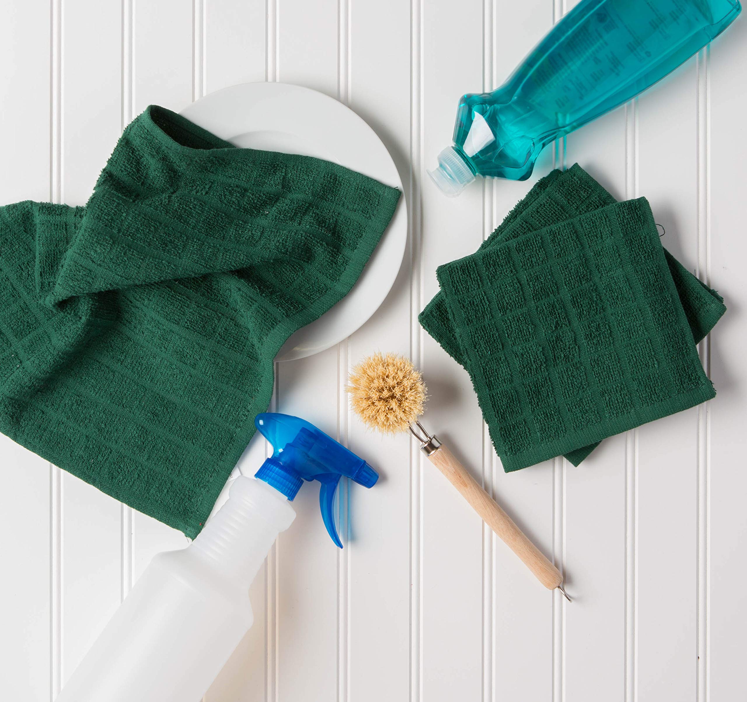 DII Basic Terry Collection Solid Windowpane Dishcloth Set, 12x12, Dark Green, 6 Piece