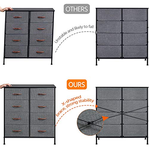 Topeakmart 8 Drawers Organizer - Furniture Tall Storage Tower Unit for Hallway, Living Room, Nursery - Sturdy Metal Frame, Easy Pull Handle Fabric Bins, Dark Gray