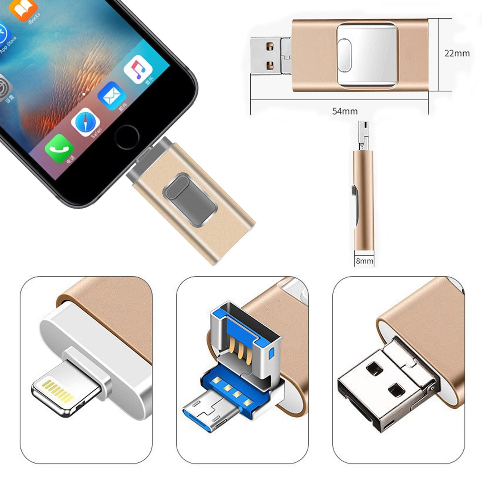 AQWEI 4 in 1 High Speed USB Multi Drive Flash Drive, Photo Stick Omni for iPhone and Computer, Flash Drive for iPhone & Photo Stick for Android Phones, High Speed Flash Drive 4 in 1 (16GB,Rose Gold)