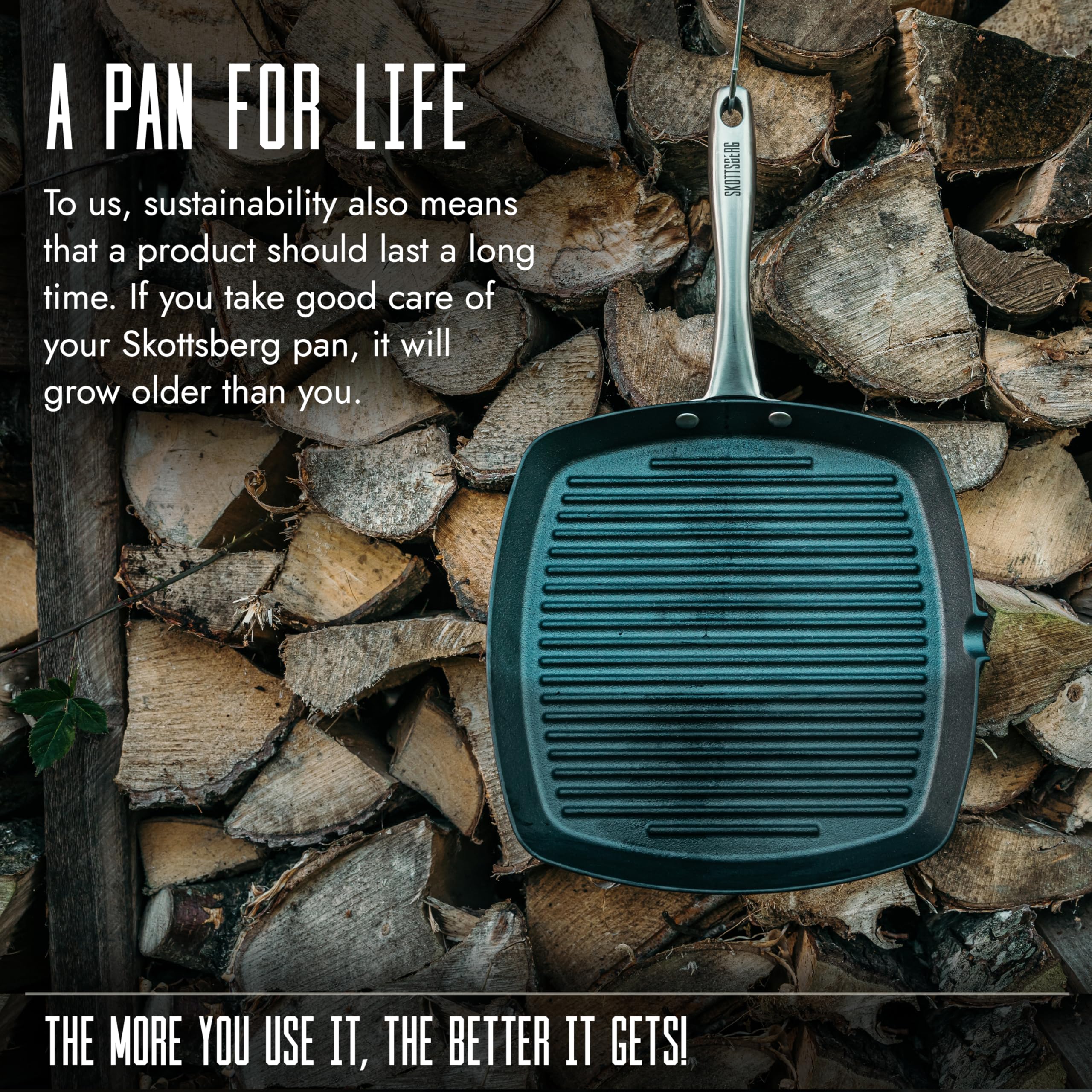 SKOTTSBERG Traditional Cast Iron Grill Pan, Pre-Seasoned (9.5" x 9.5") β Natural Non-Stick Layer, Suitable For All Heatsources