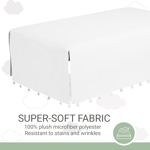 Tadpoles Crib Skirt with Tassel | 28" x 52" with a 14" Drop | Made of 100% Softly Brushed Microfiber Polyester | Easy to Care for | Soft, Smooth, Breathable & Durable | Ideal for Babies | White