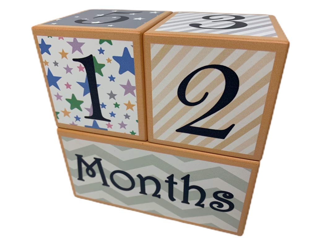 Wood Baby Milestone Age Photo Blocks Set Track Weeks, Months and Years Perfect Baby Shower Present