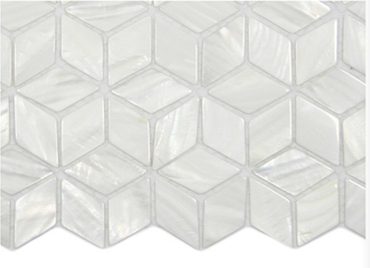 AFSJ White Rhombus Mother of Pearl Mosaic Tile for Bathroom/Kitchen/Spa Backsplash (6 Sheets)