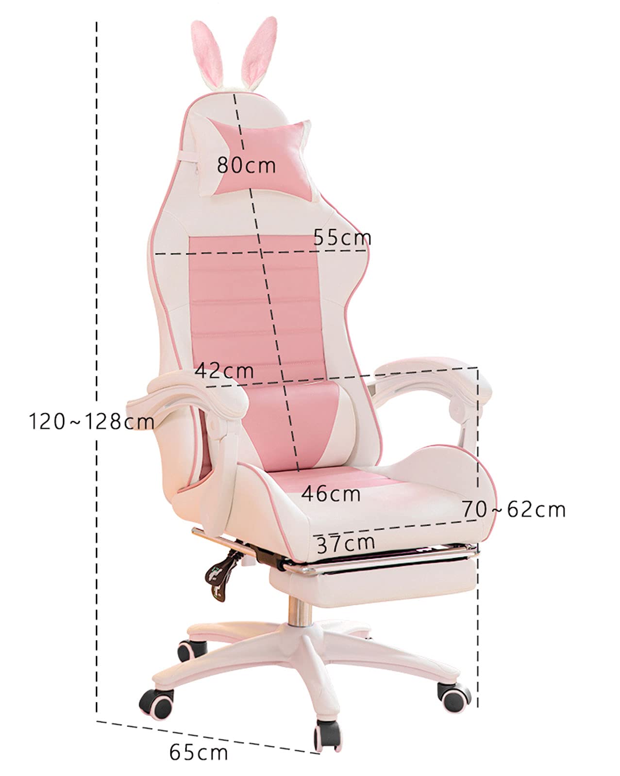 FFLLAS Gaming Chair Pink,Computer Office Chair Cute Pink Rabbit Style, with Retractable Arms and Footrest Adjustable Massage Lumbar Cushion Ergonomic Computer Desk Chair,Purple