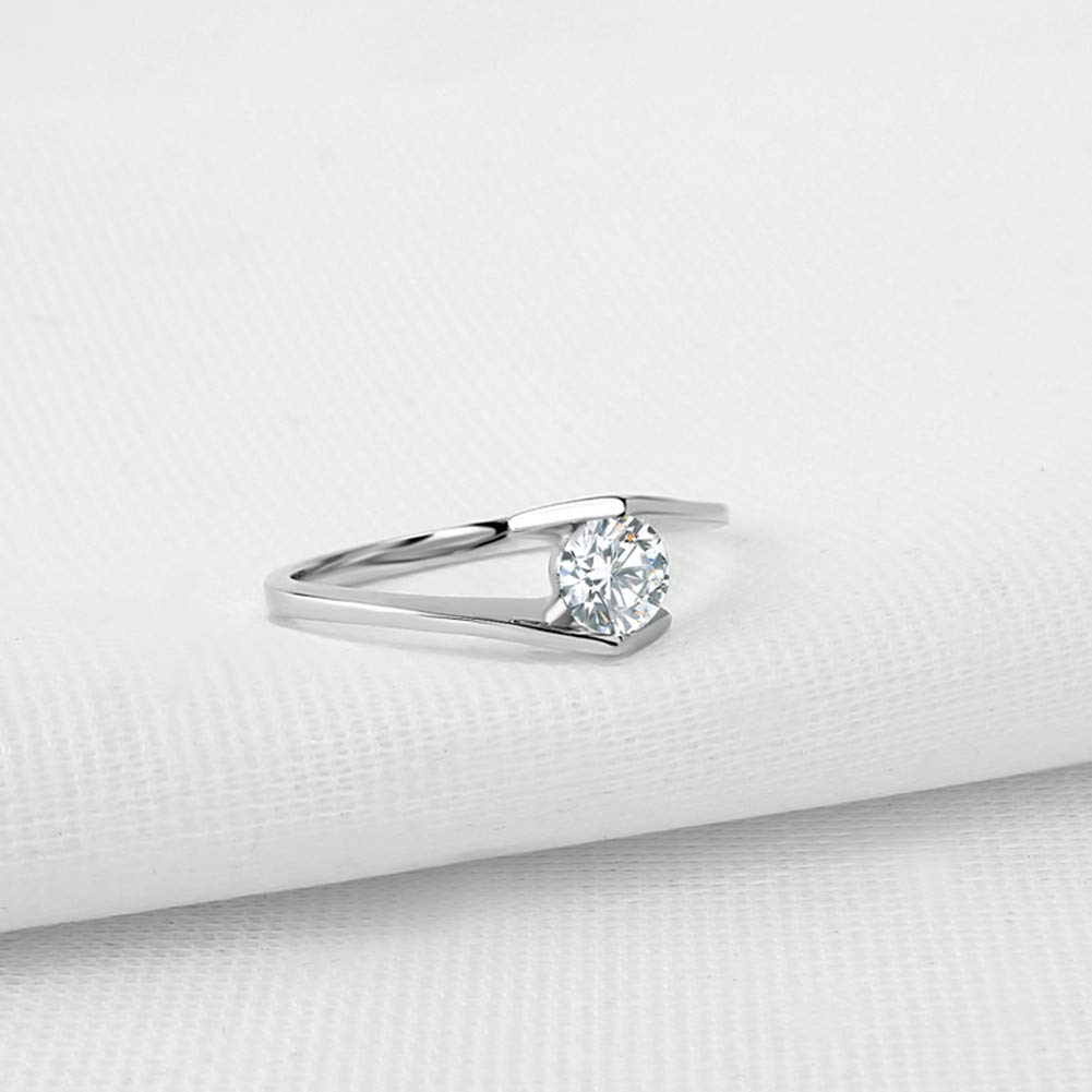 AINUOSHI 0.5ct 5mm Round Solitaire Brilliant Cubic Zirconia CZ Sterling Silver 925 Wedding Engagement Ring Sizes 4 to 10