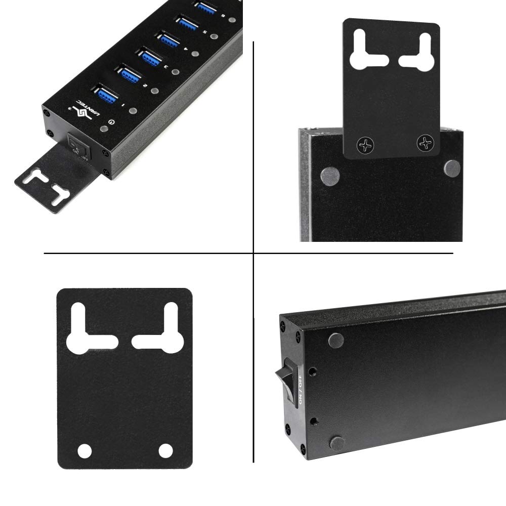 Vantec 10-Port USB 3.0 Hub, Aluminum, Full Powered, Mountable, with All Ports Data & Charging Up to 1.5A, BC 1.2, Premium 12V/5A, 60W Power Adapter (UGT-AH110U3-BK),Black
