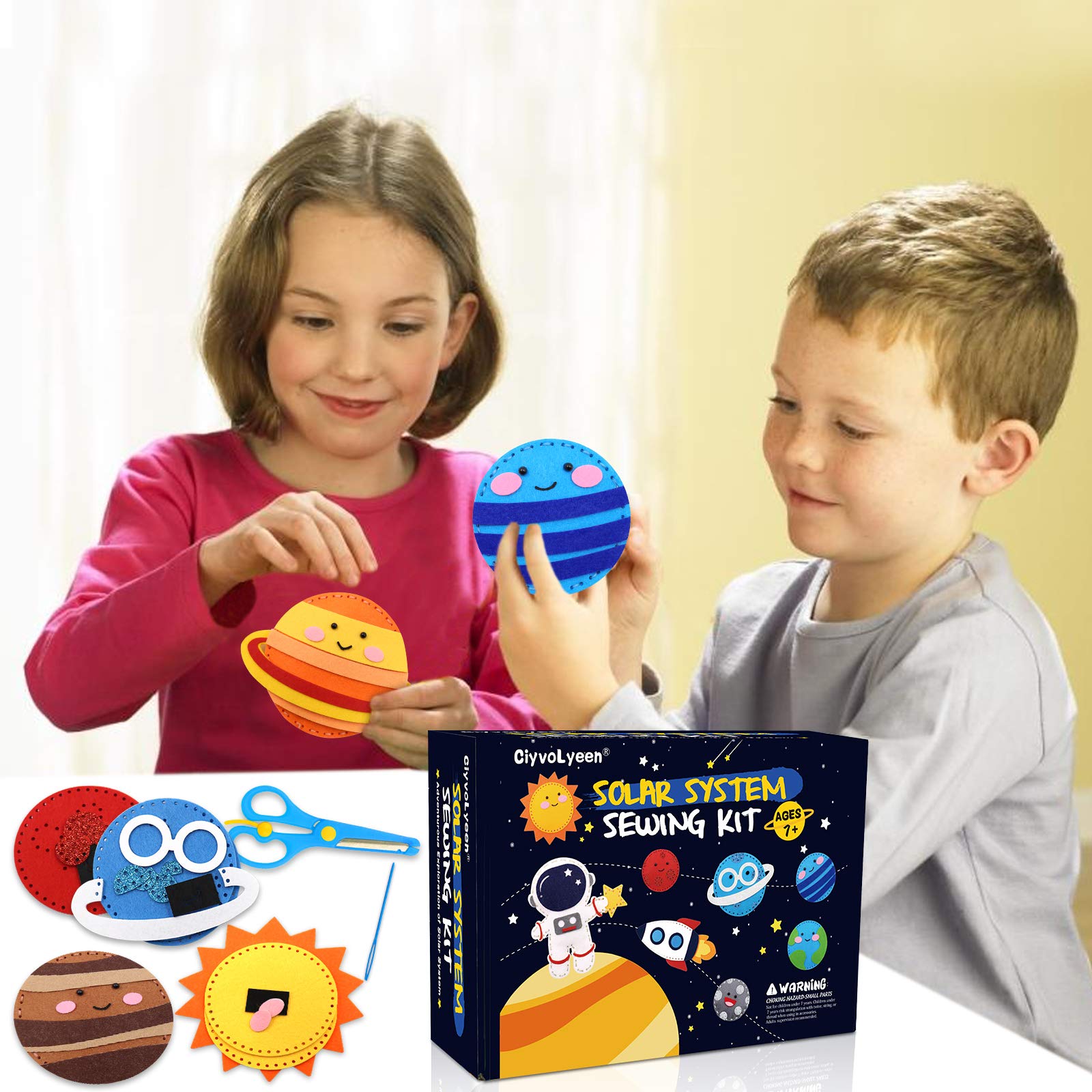 CiyvoLyeen Space Sewing Kit for Kids Solar System DIY Activity Kids Felt Craft Supplies for 7 8 9 10 11 12 Girls and Boys Educational Beginners Sewing Set of 11