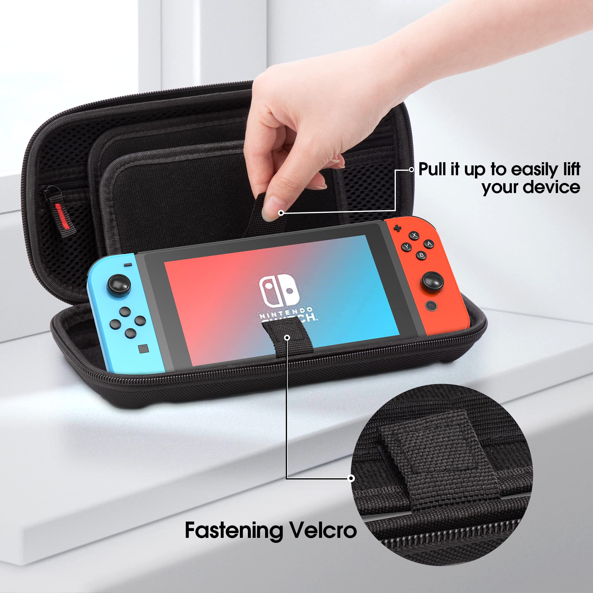 Arae Switch Carrying Case Compatible with Nintendo Switch / Switch OLED, Portable Travel Protective Hard Shell for Nintendo Switch Console & Accessories with 20 Game Card Storage Slot, Black
