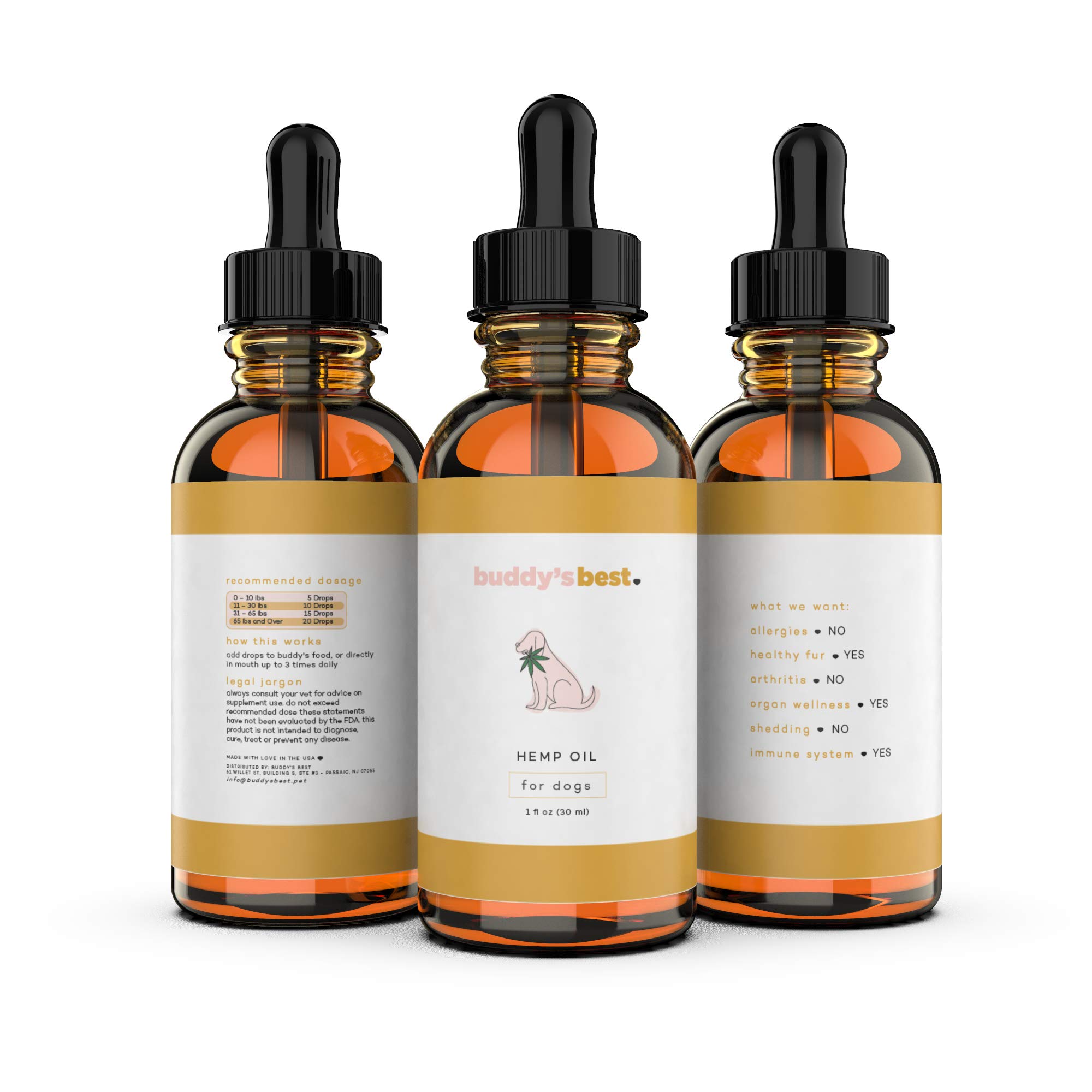 Buddy's Best Hemp Oil Treats for Pets - 100% Cold Pressed Hemp Seed Oil - Omega 3 & 6 for Hip & Joint Health, 2 x 1oz