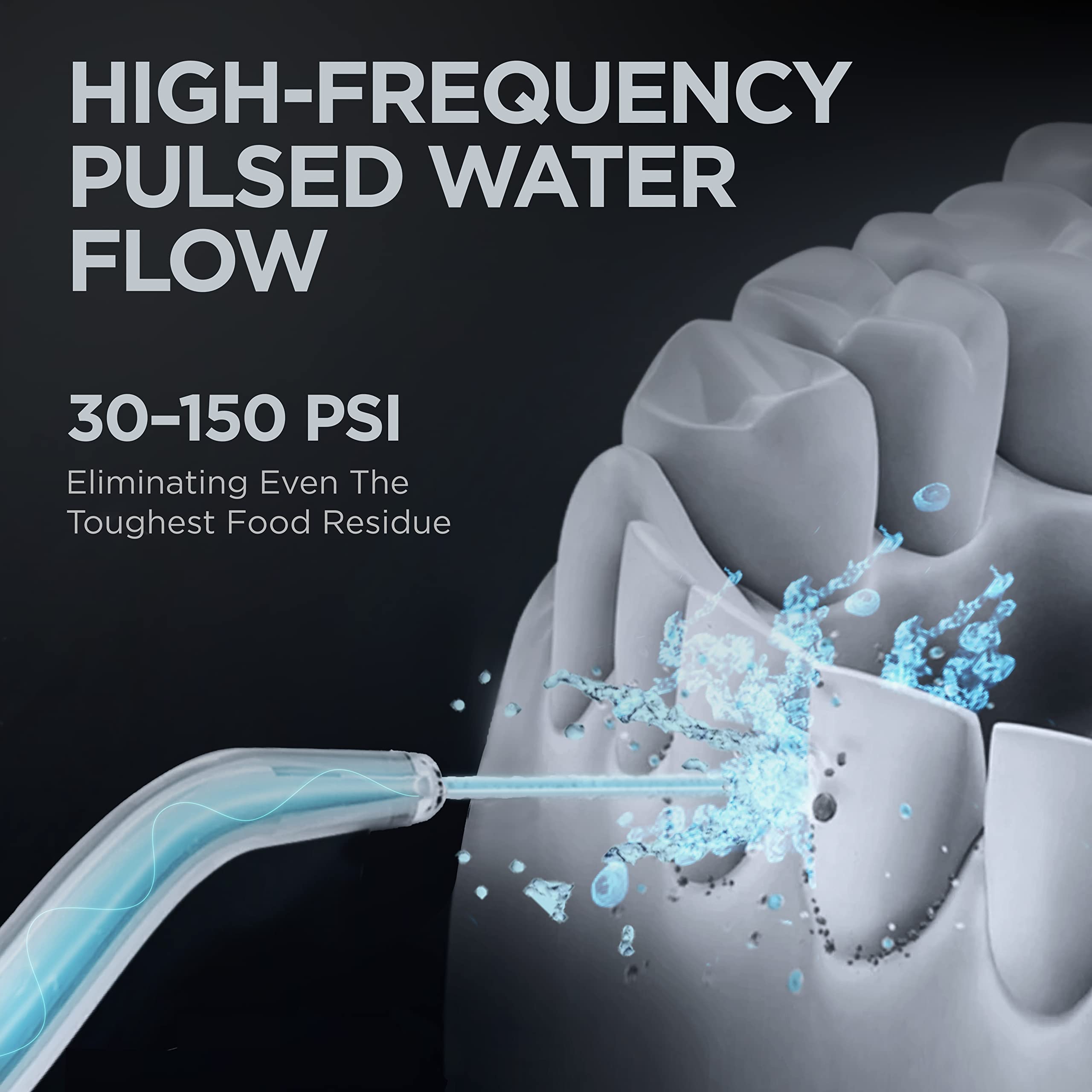 AROVEA Water Flosser, 5 Professional Modes, 8 Replaceable Jet Tips - IPX7 Waterproof, Powerful Rechargeable Battery Life, Oral Dental flosser for Home Travel