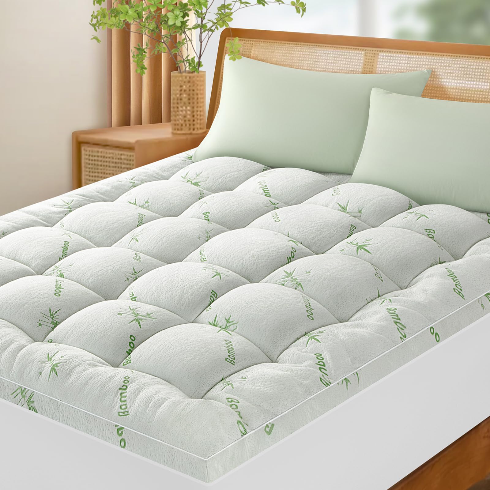 Baauye Bamboo Breathable Mattress Topper(Queen,60"x80")