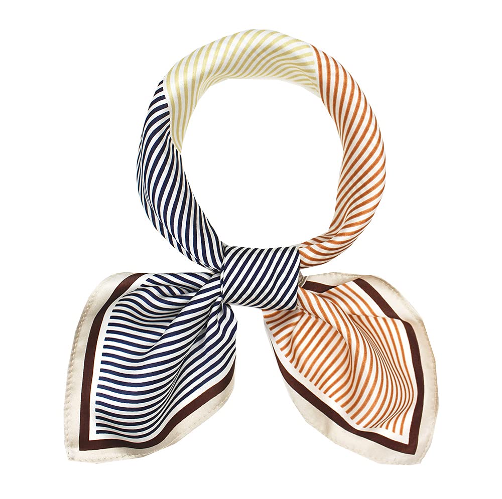 ANDANTINO 100% Pure Mulberry Silk Scarf -21â Lightweight Small Square Neckerchief â Breathable Digital Printed Scarves with Gift Packed (Contrast Color-Stripes)