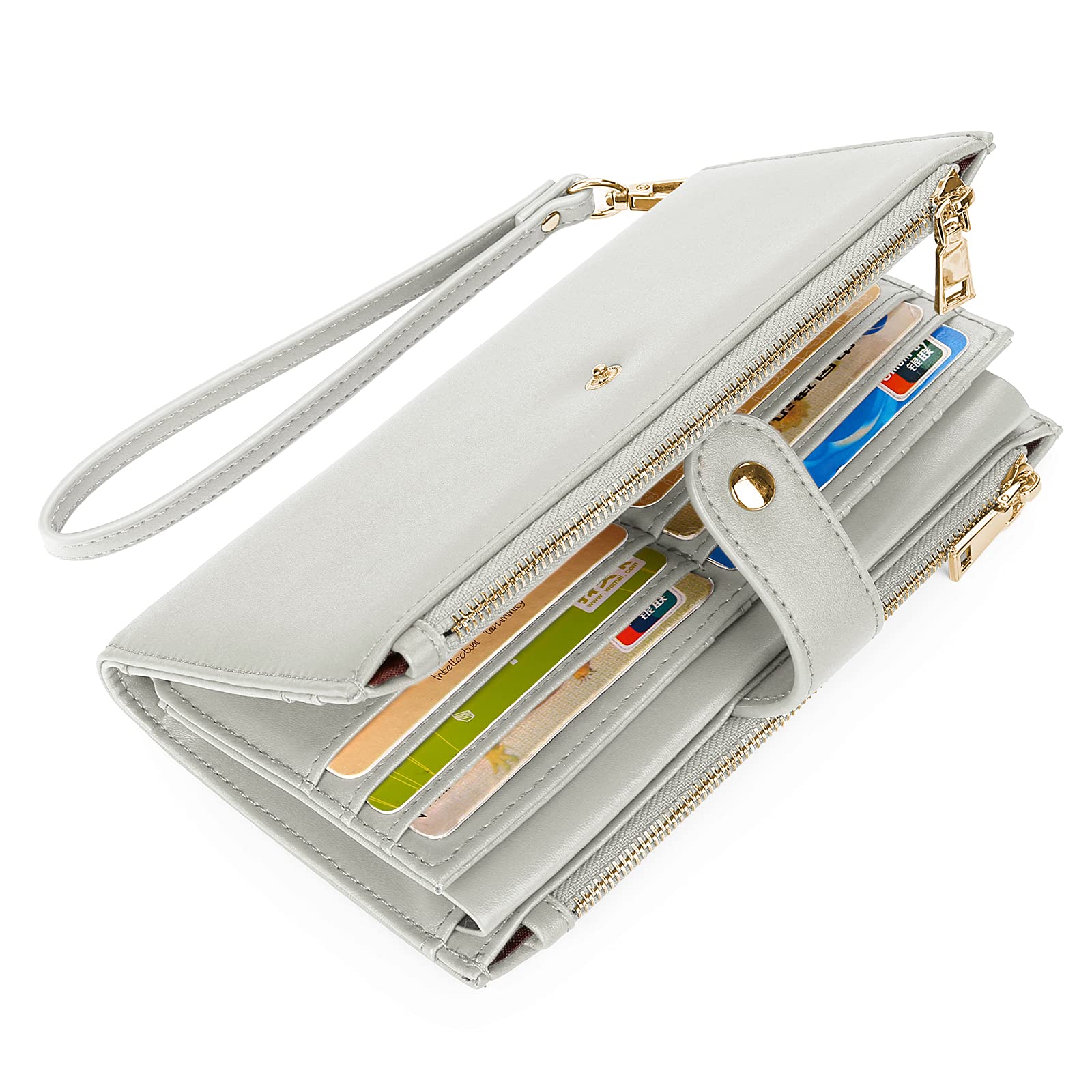 YALUXE Leather Wallets for Women Double Zipper Pockets Phone Holder 22 Card Slots Organizer Billfold with ID Window