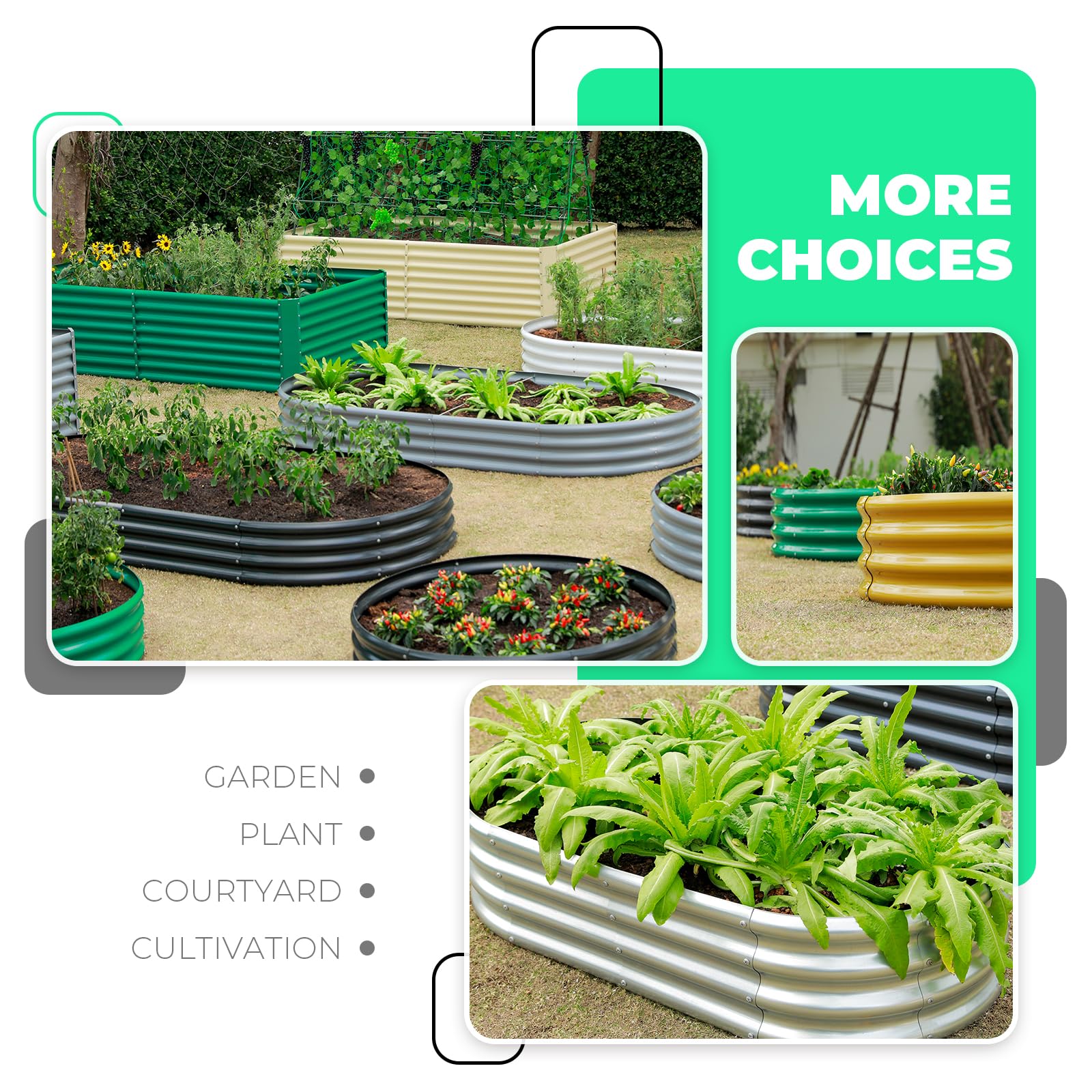 AHEONLAR Galvanized Raised Garden Bed Kit, Oval Large Metal Planter Box, Sturdy and Durable, Garden Boxes Outdoor Raised for Vegetables, Fruits, Flowers and Herbs, 4x2x1ft (Silver)