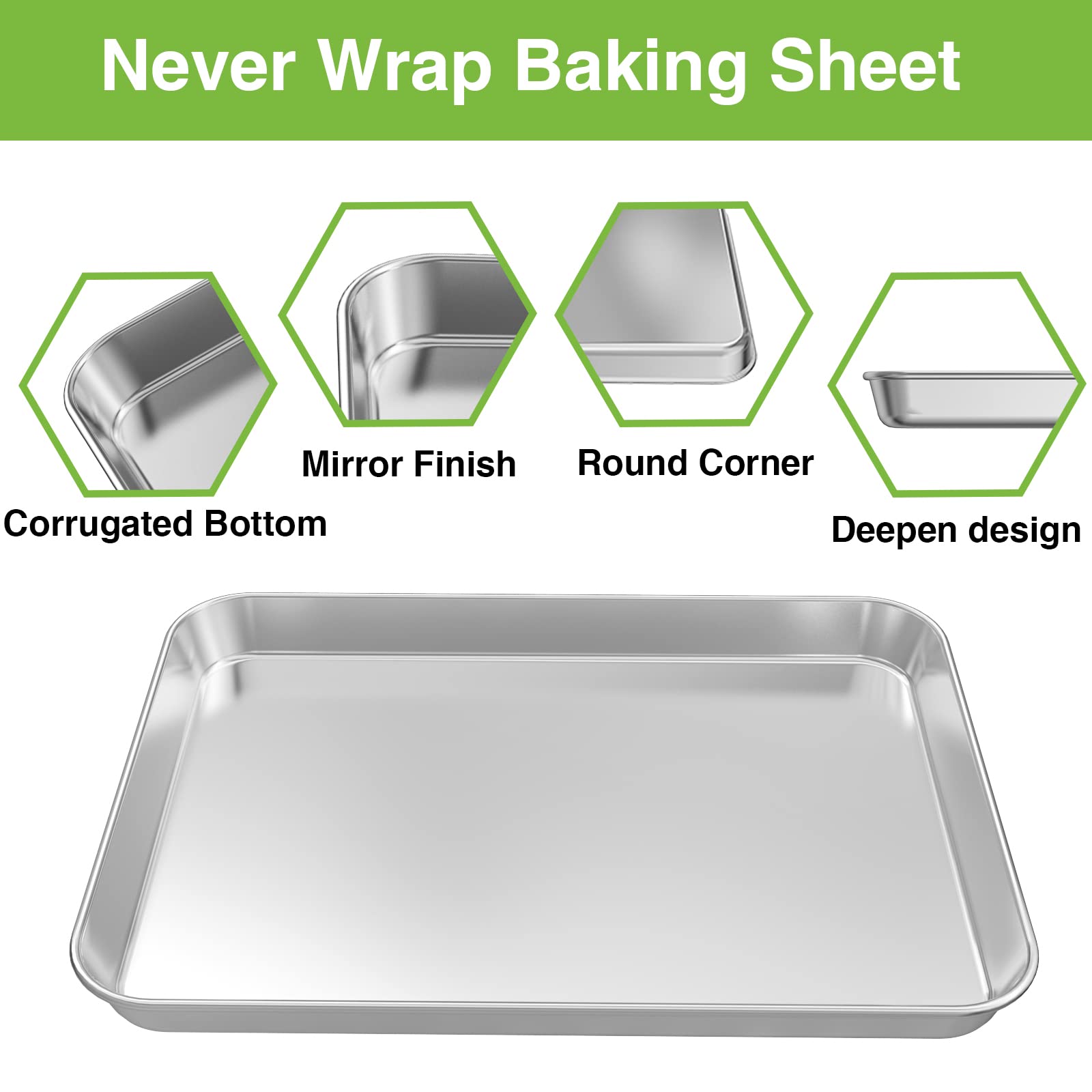 Baking Pans Sheet, 3 Piece Large Cookie Sheets Stainless Steel Baking Pan for Toaster Oven, Umite Chef Non Toxic Tray Pan, Mirror Finish, Easy Clean, Dishwasher Safe, 10 x 8 x 1 inch