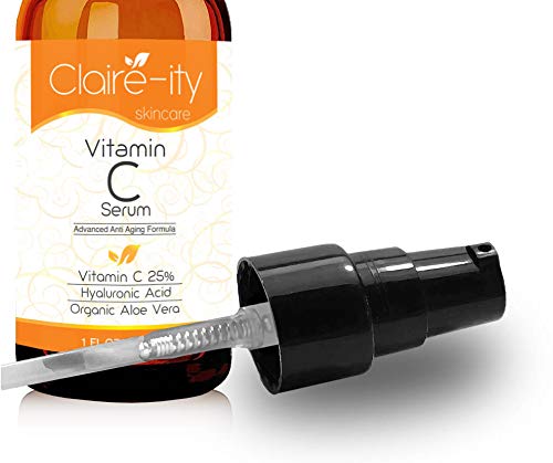 Claire-ity 25% Vitamin C Serum with Hyaluronic Acid and Vitamin E, Organic Topical Anti-Aging Moisturizing Facial Serum for Face, Neck & Décolleté(1 fl. oz)