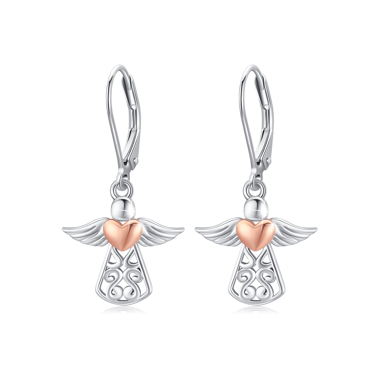 Angel Leverback Earrings 925 Sterling Silver Guardian Angel Earrings for Women Angel Wing Drop Dangle Earrings Jewelry for Women