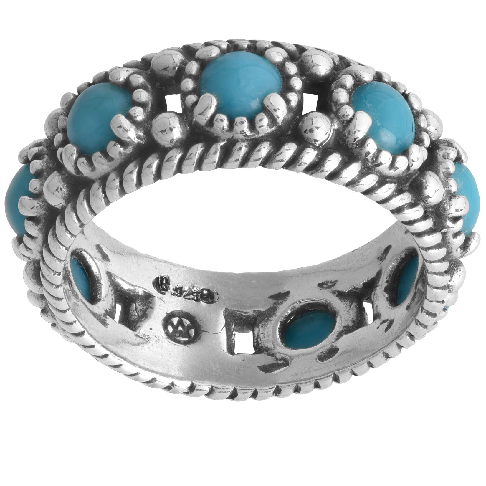 American West Sterling Silver Women's Ring Blue Turquoise Gemstone Size 8